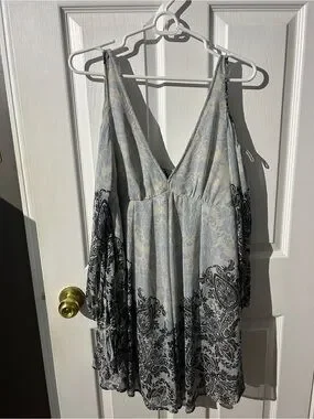 Free People | Dresses | Free People Paisley Mini Dress In Light Blue ...
